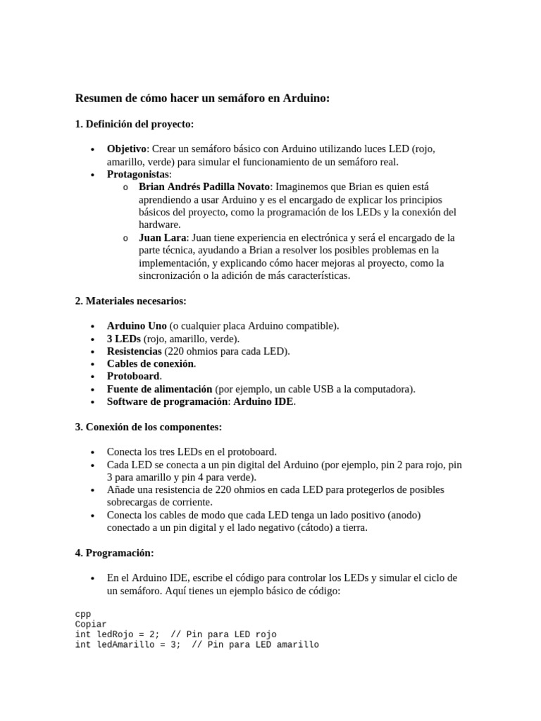 Resumen de Cómo Hacer Un Semáforo en Arduino | PDF | Arduino | Diodo emisor de luz