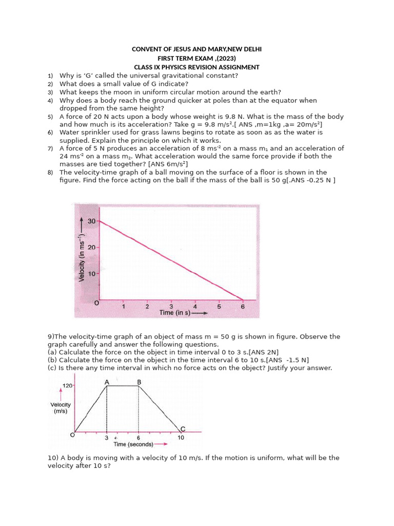 Convent of Jesus and Mary, Phy Revision Class Ix | PDF | Velocity | Speed