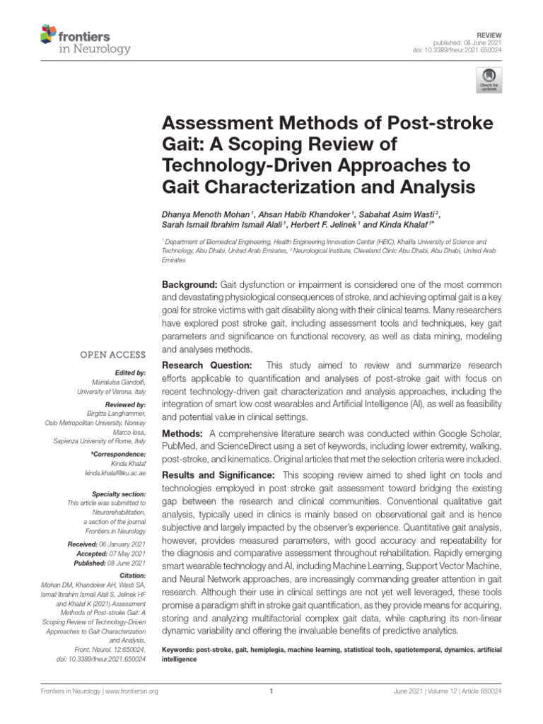 5 Assessment Methods of Post-Stroke Gait A Scoping Review of Technology ...