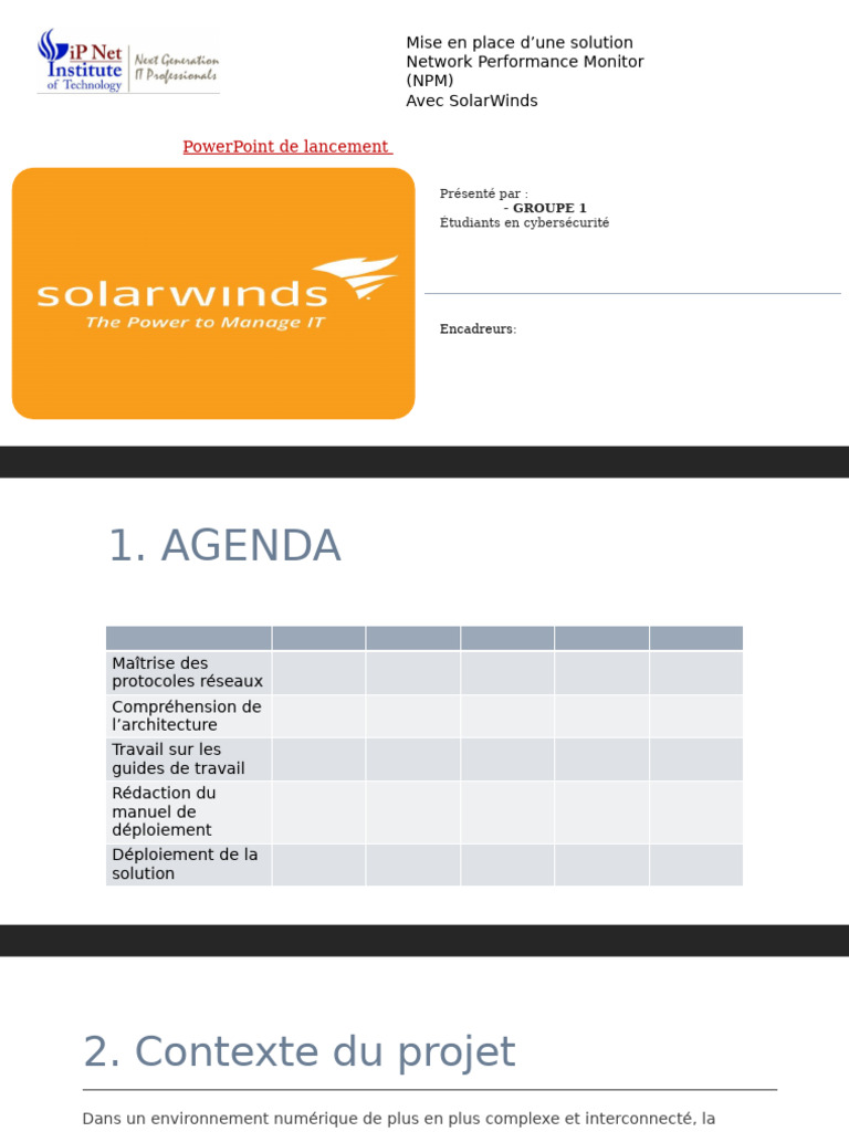 Power Point Lancement SolarWinds-NPM | PDF | Sécurité des systèmes d ...
