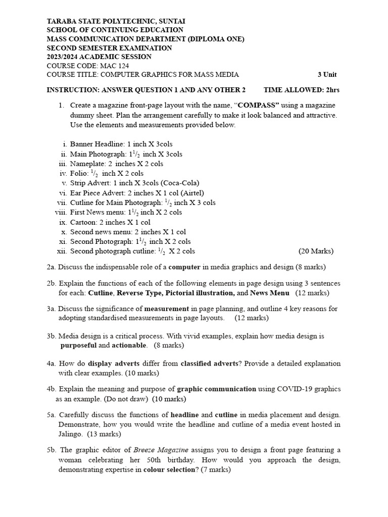 Computer Graphics Exam for Mass Media | PDF | Graphic Design | Graphics