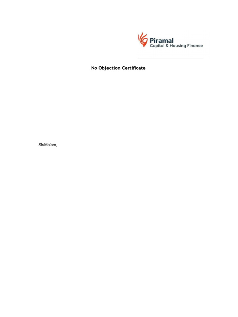 No Objection Certificate for Loan Repayment | PDF