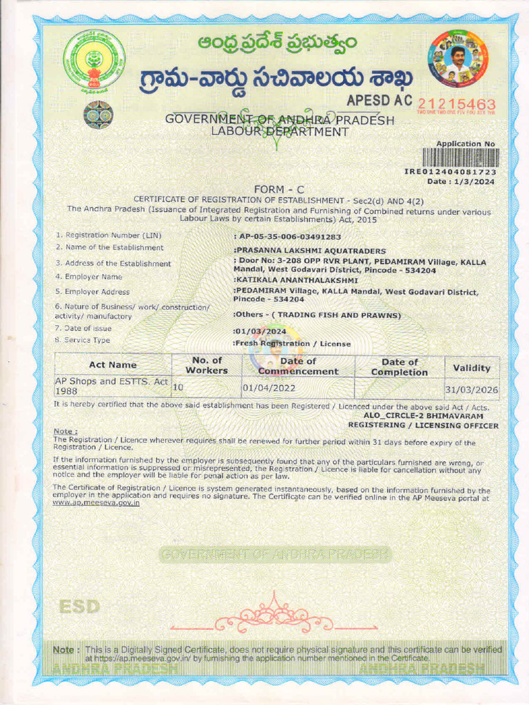 Prasanna Lakshmi Labour License | PDF