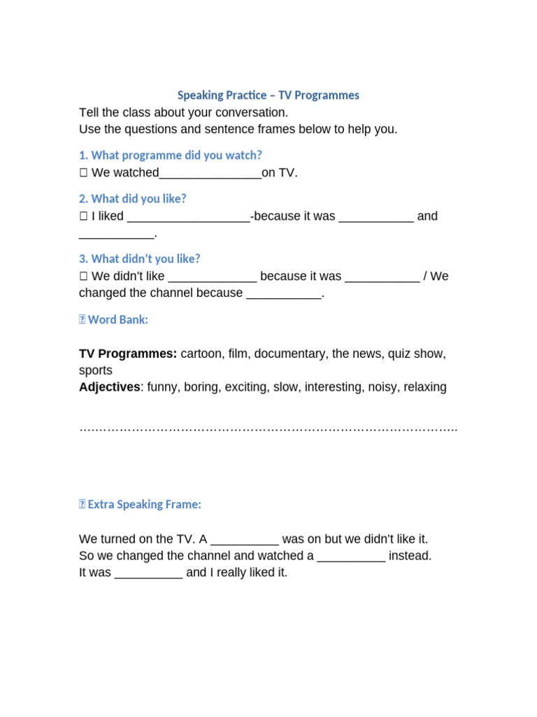 Speaking Worksheet TV Programmes | PDF