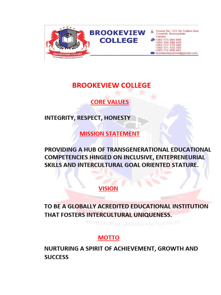 O1brookeview School Mission Statement A4 | PDF
