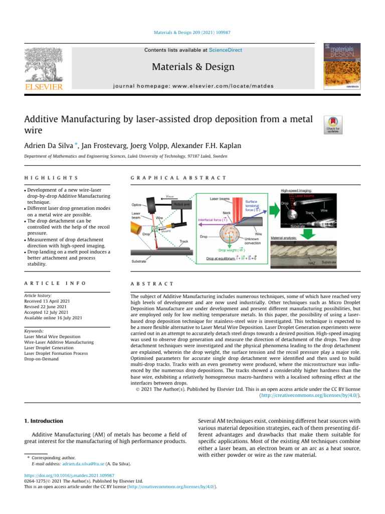 Additive Manufacturing by Laser-Assisted Drop Deposition From A Metal ...