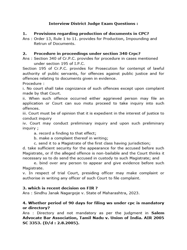 Interview District Judge Exam Questions | PDF | Alternative Dispute ...