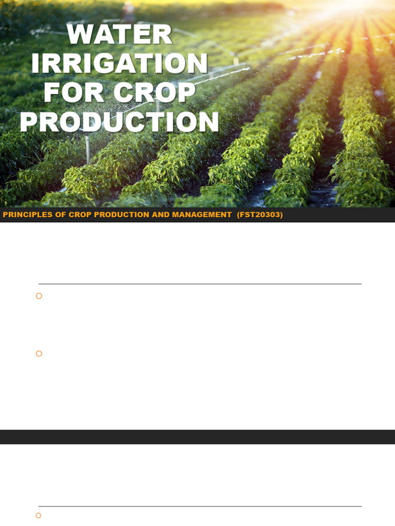 Chapter 4 Water Irrigation For Crop Production | PDF | Irrigation | Agriculture
