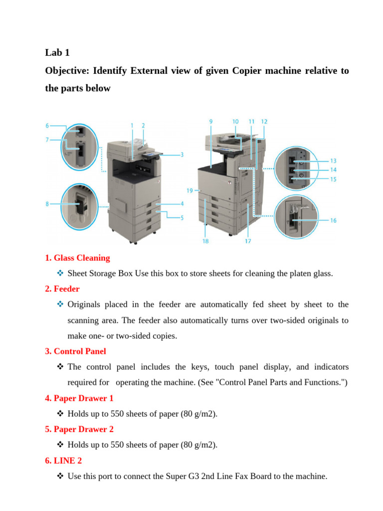 Lab 1 Objective: Identify External View of Given Copier Machine ...