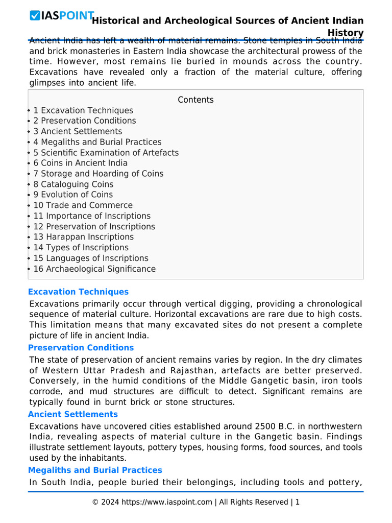 Historical and Archeological Sources of Ancient Indian History | PDF ...