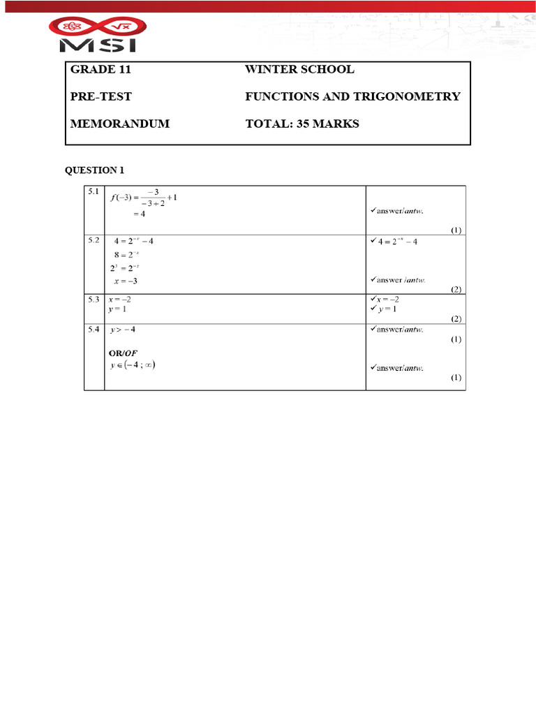 Grade 11 Trigonometry Pre-Test | PDF | Trigonometry | Trigonometric ...