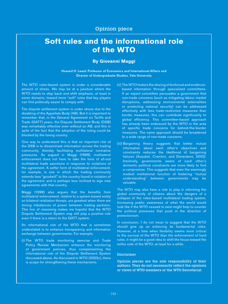 Soft Rules and WTO's Informational Role | PDF | World Trade ...