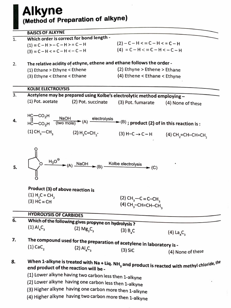 Alkyne Practice SK | PDF