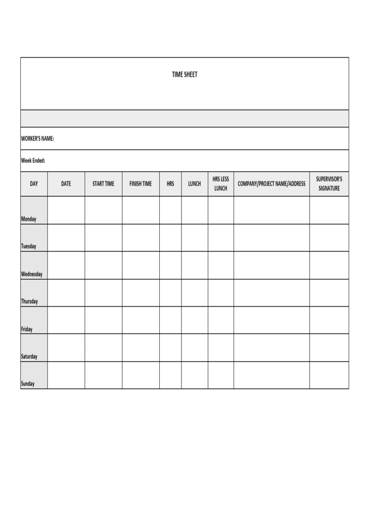 Timesheet Template 1 Week - 250501 - 214432 | PDF