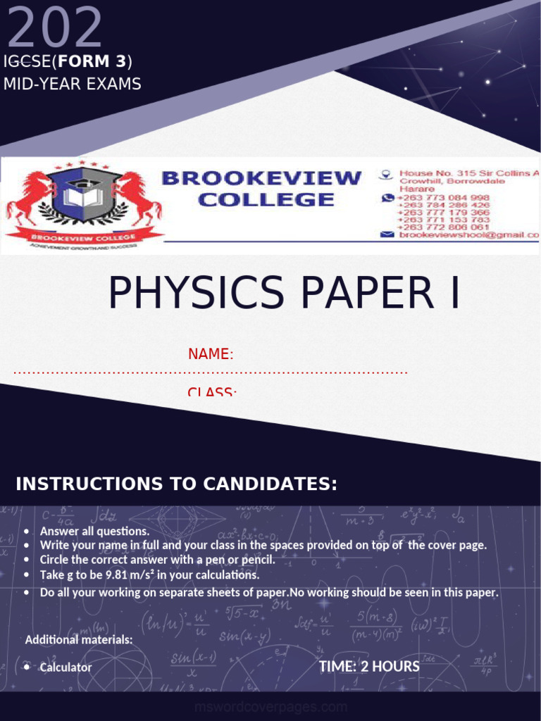 IGCSE Physics Paper I Instructions | PDF