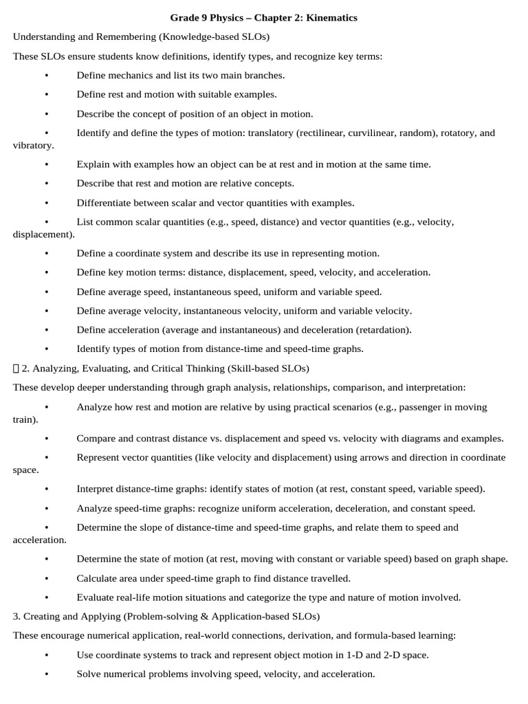Kinematics Overview for Grade 9 Physics | PDF | Acceleration | Velocity