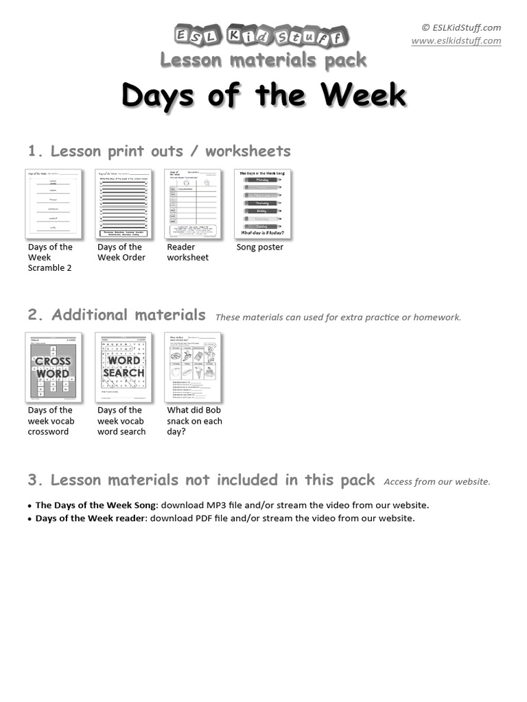 Days of the Week ESL Lesson Materials | PDF | Linguistics