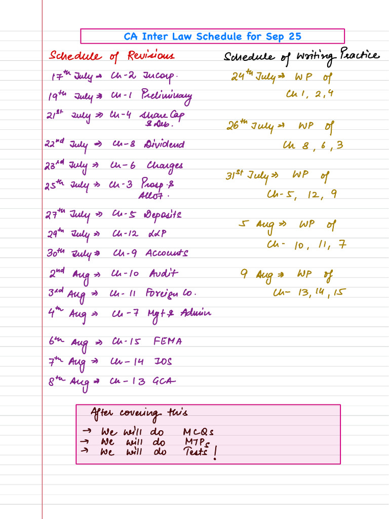 CA Inter Law Schedule for September 2023 | PDF