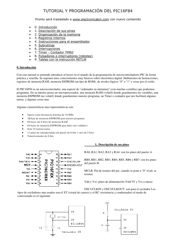 Tutorial y Programación Del Pic16f84 | PDF | Poco | Memoria del ordenador
