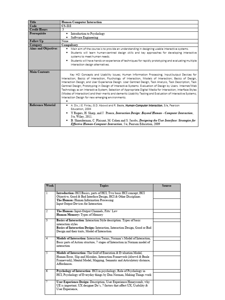 CS-212 Course Contents and Breakup | PDF | Human–Computer Interaction | Usability