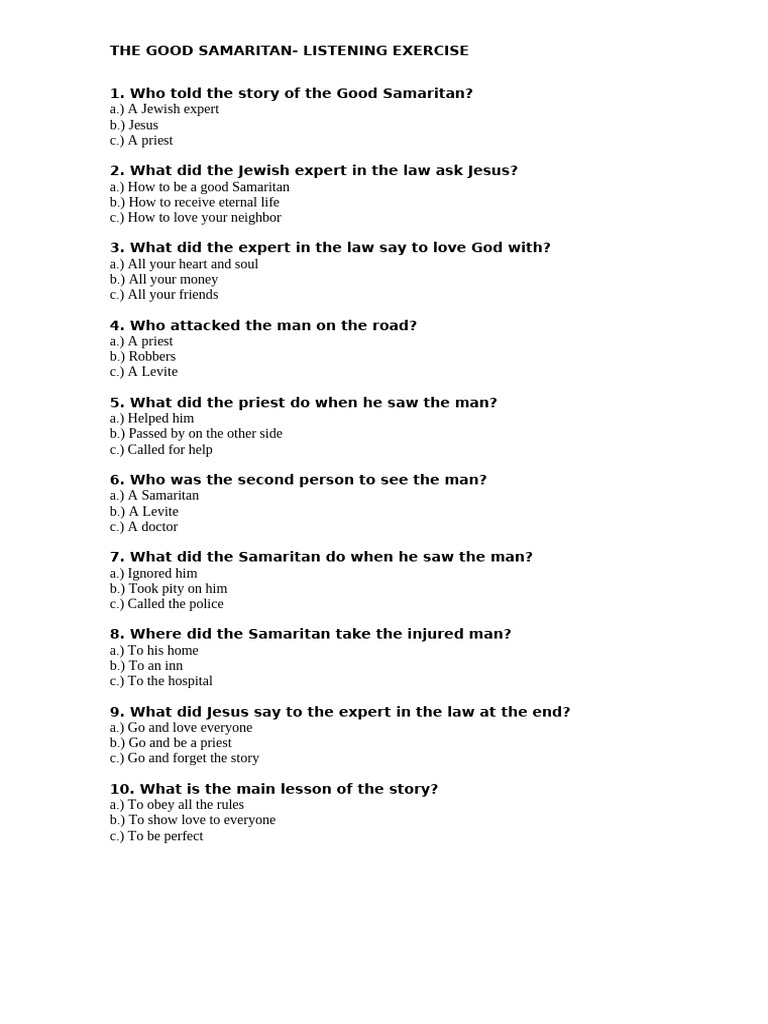 Good Samaritan Listening Exercise | PDF