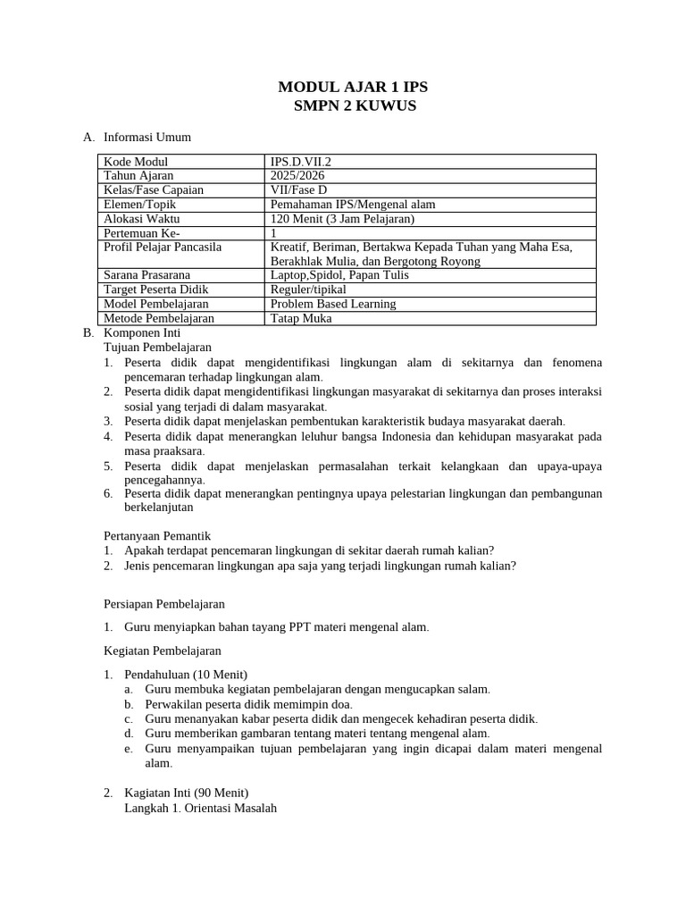 Ips SMP Kelas Vii - Modul Ajar 2.1 (Bab 2) | PDF