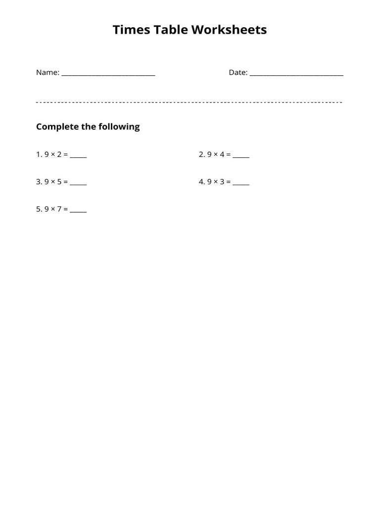Times Table Worksheet | PDF