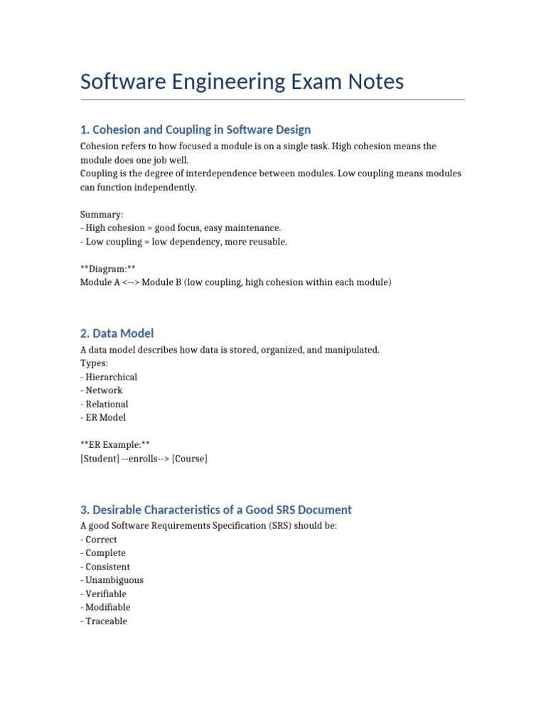Software Engineering Exam Notes | PDF | Software Development Process ...