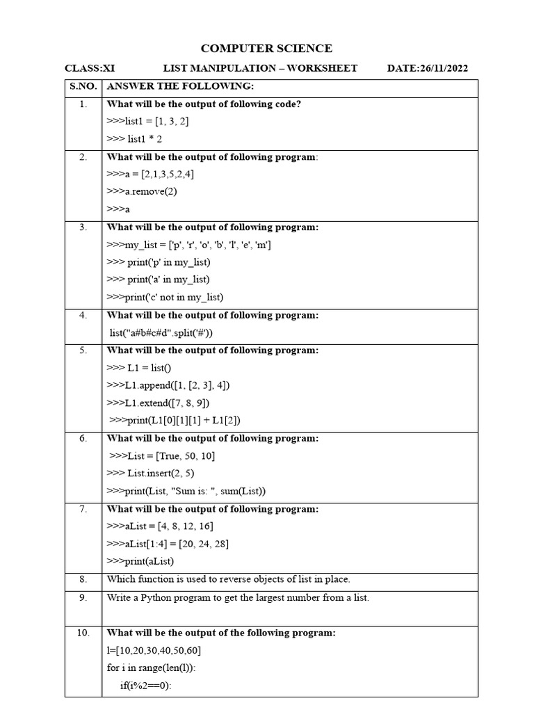Xi-Cs List Manipulation Worksheet | PDF | Chess Theory | Chess