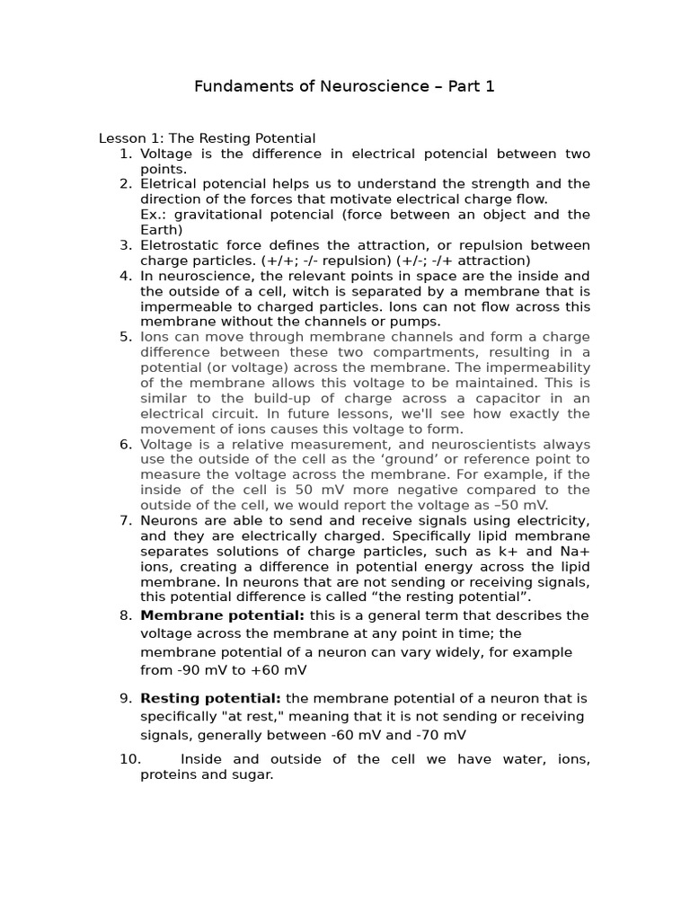 Notes Fundaments of Neuroscience | PDF