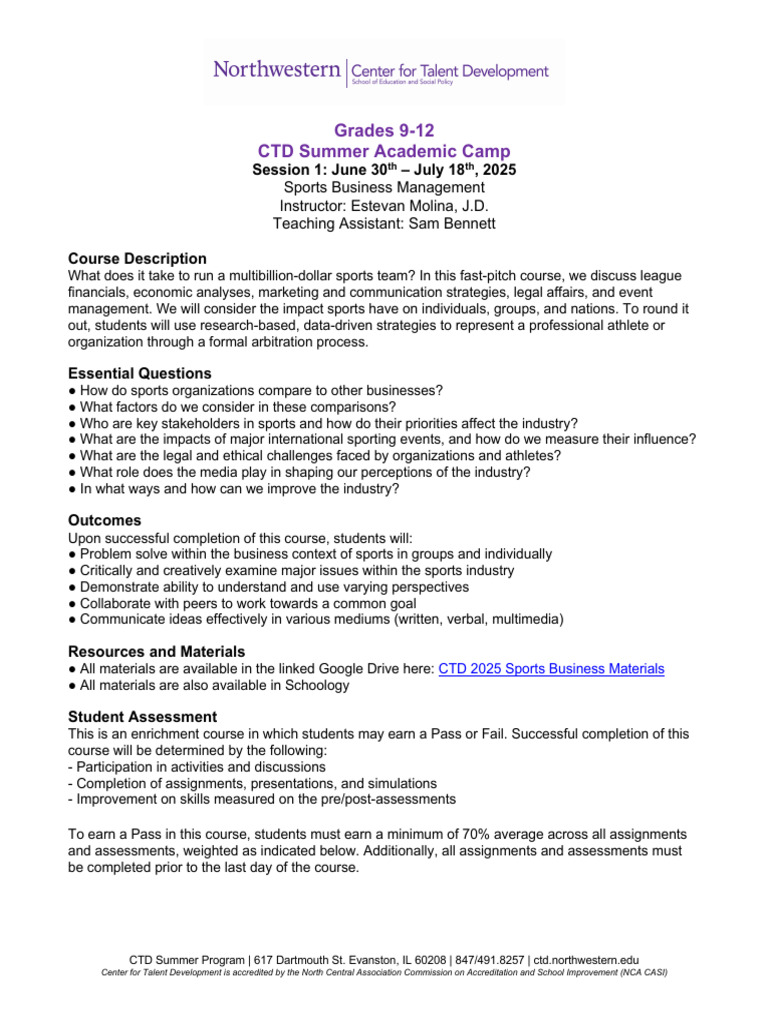 2025 Sports Business Management Syllabus | PDF