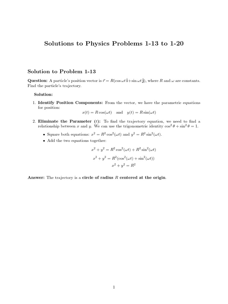 Physics Problem Solutions 1-13 to 1-20 | PDF | Acceleration | Space