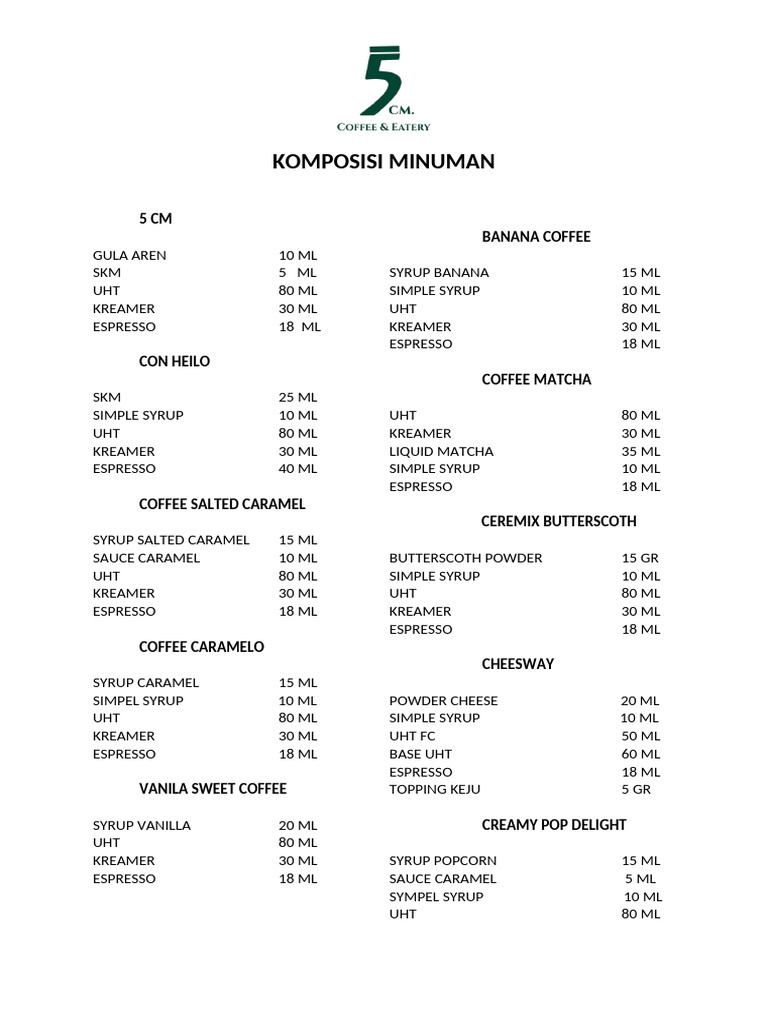 Komposisi Minuman Terbaru | PDF | Caramel | Drink