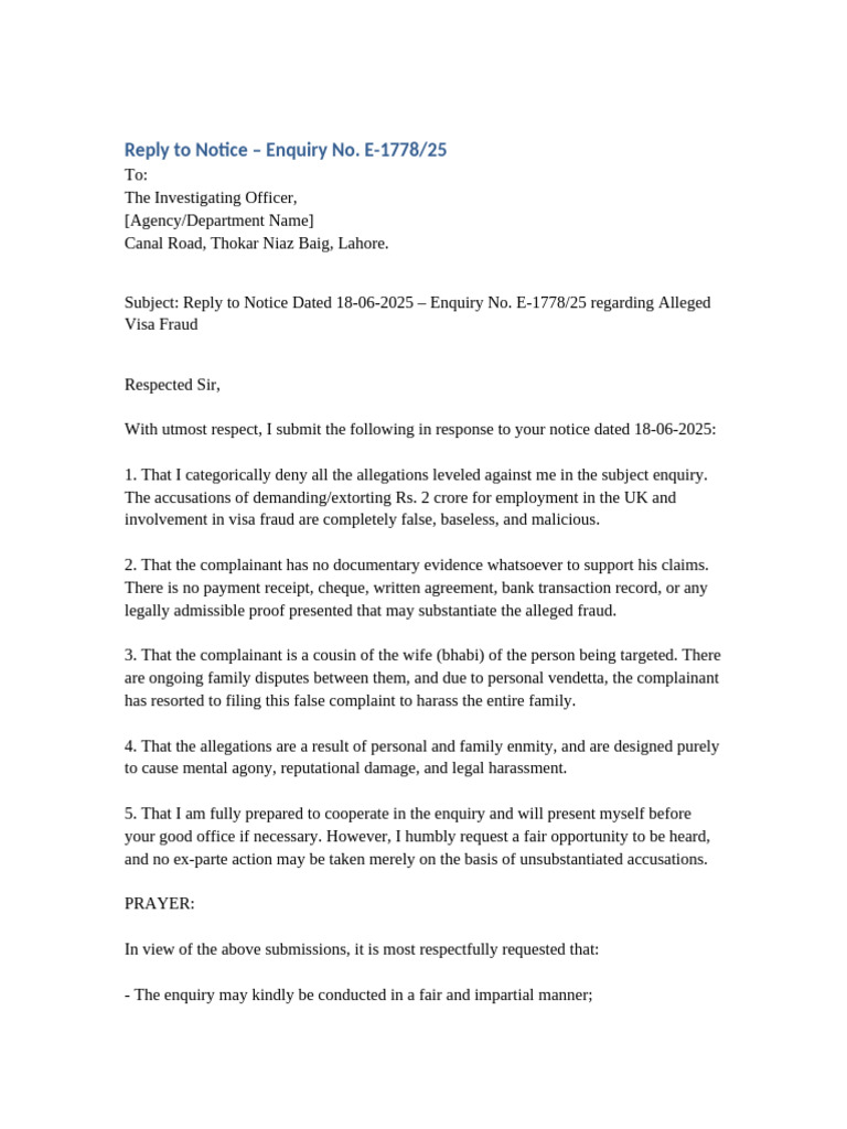 Reply To Notice | PDF