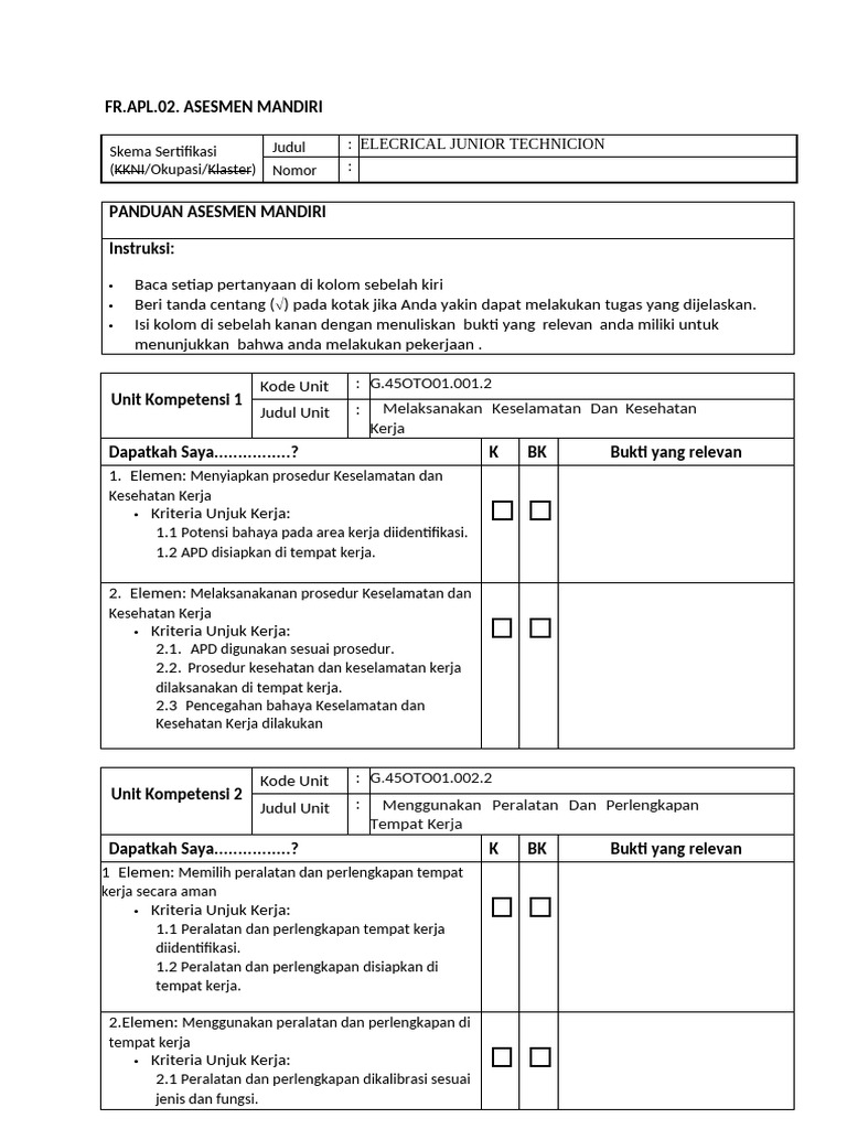 FR - Apl 02. Asesmen Mandiri | PDF