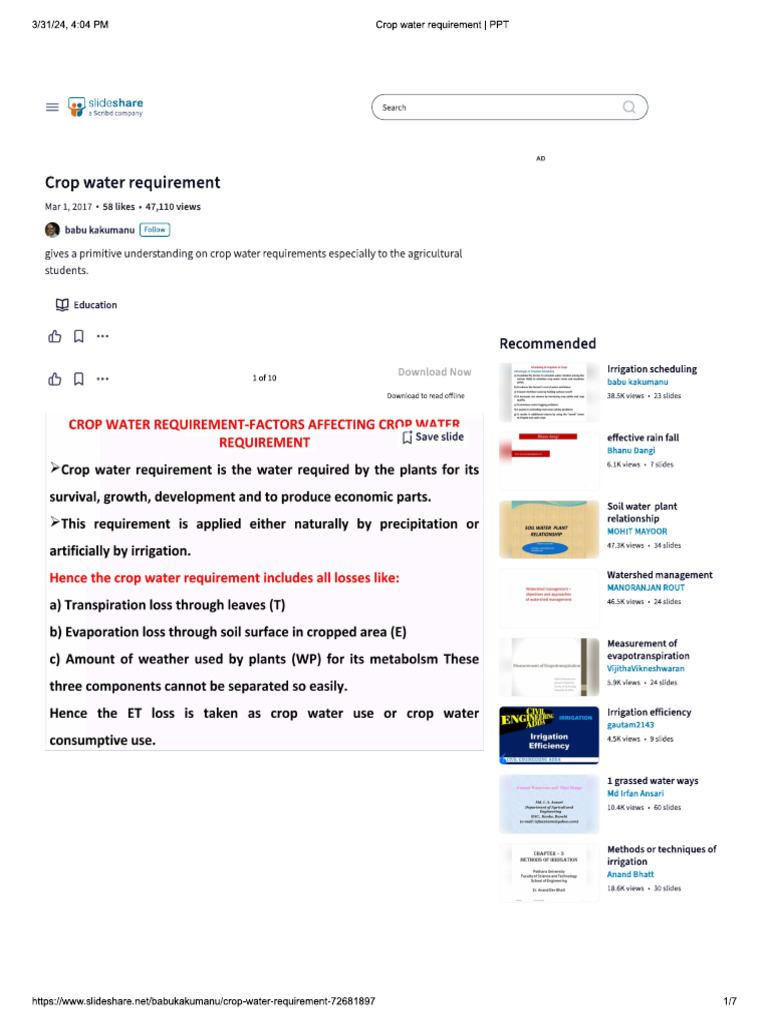 Crop Water Requirement | PDF