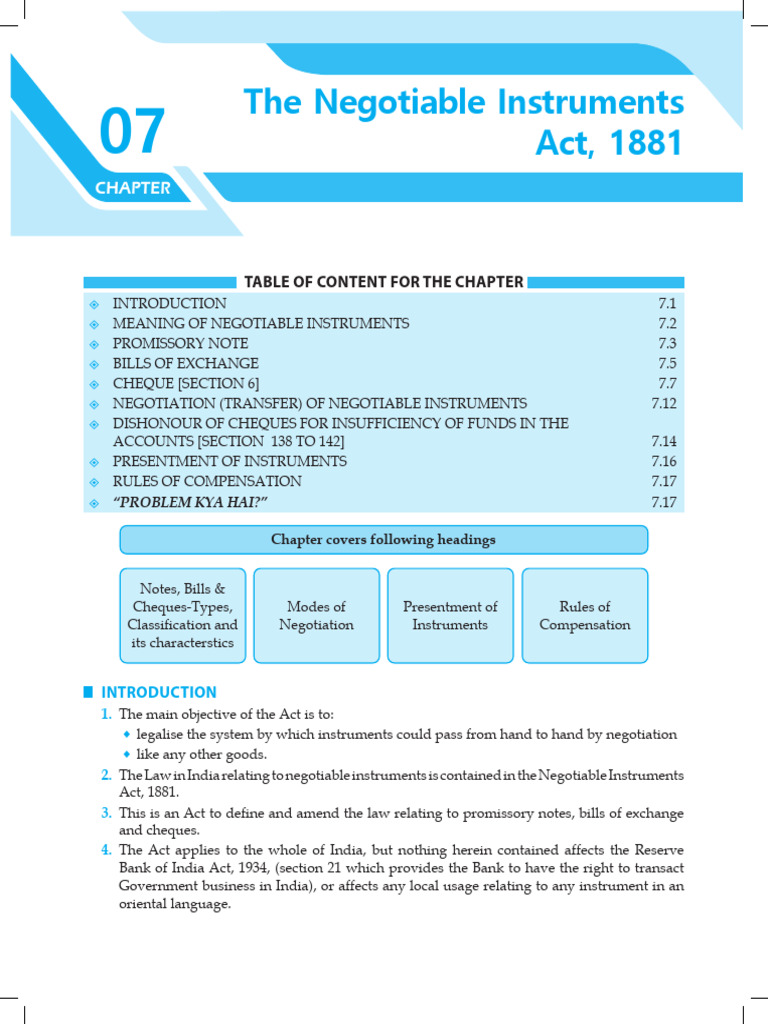 The Negotiable Instrument Act | PDF | Negotiable Instrument | Cheque