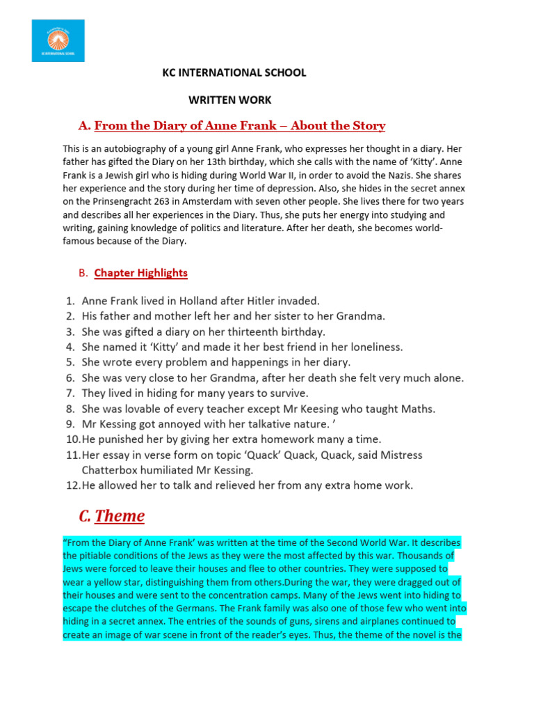 Moral Lessons from Anne Frank's Diary | PDF | Anne Frank ...