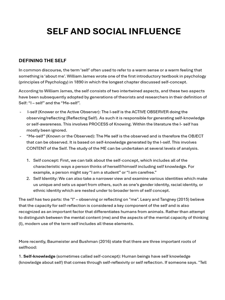 Self and Social Influence | PDF | Self Concept | Motivation