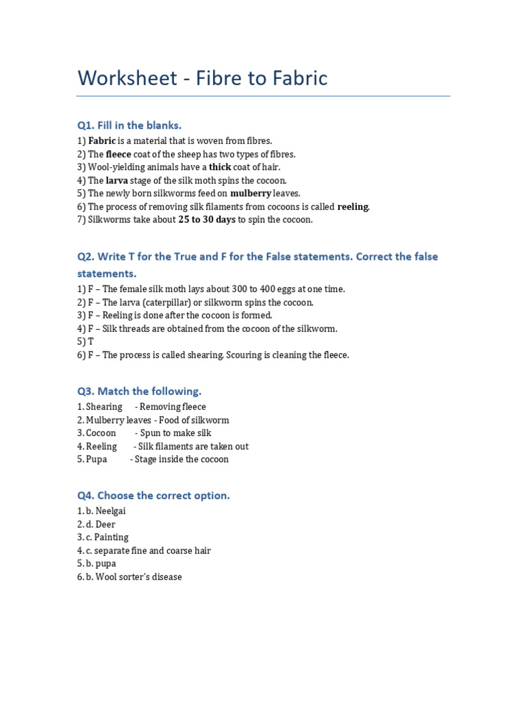Fibre To Fabric Worksheet | PDF