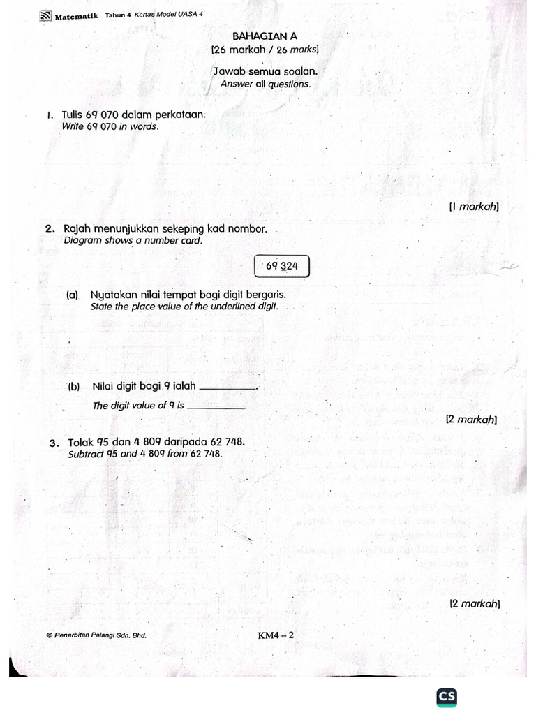 Uasa Math Tahun 4 1 (21 Set) | PDF