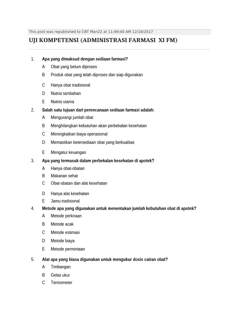 Uji Kompetensi Admin Kelas Xi FM (Pas Ganjil 24) | PDF