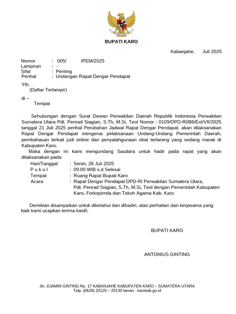 Surat Und Rapat Dengar Pendapat DPD RI FKUB | PDF
