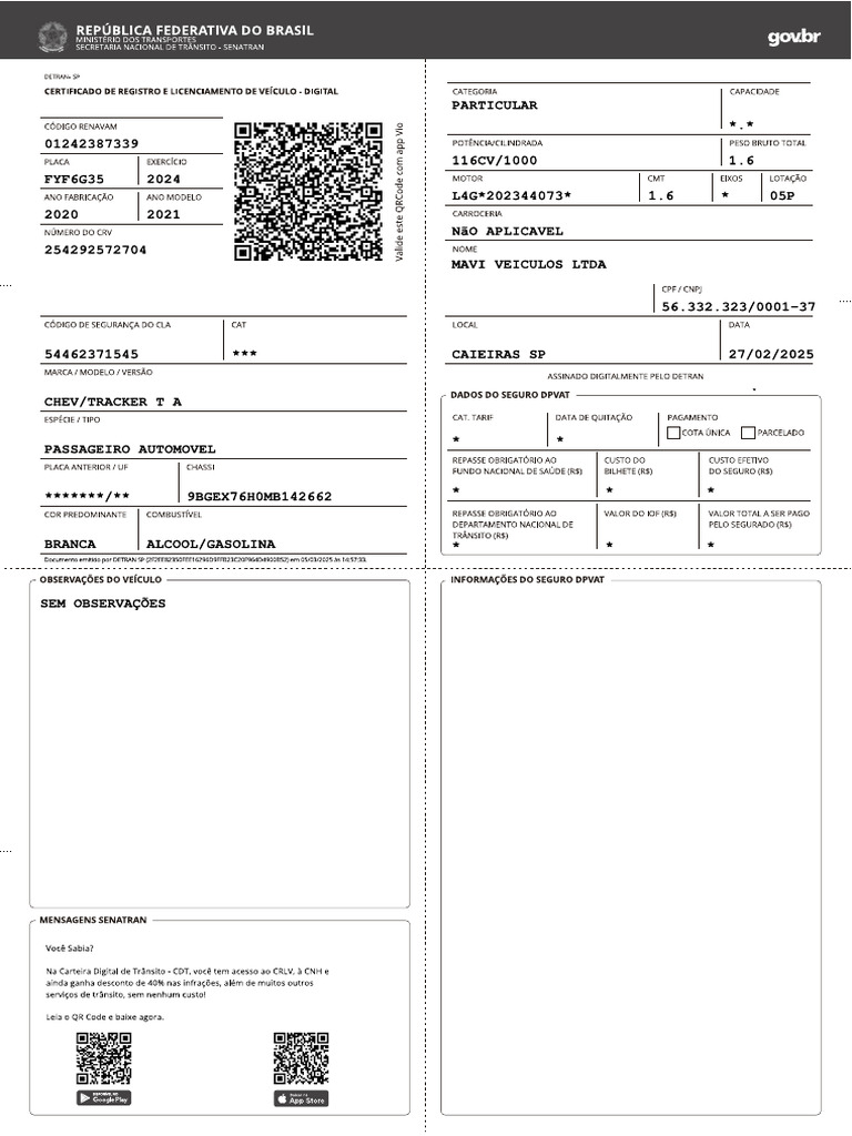 CRLV Digital - Tracker Luiz Sergio | PDF