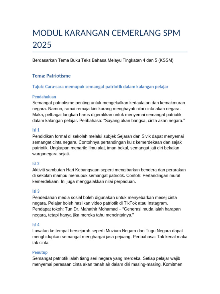 Karangan Cemerlang SPM 2025 | PDF