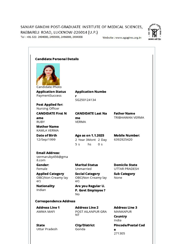 SGPGIMS Multipost Recruitment 2024 | PDF