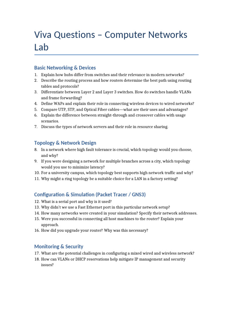 Viva Questions Computer Networks Lab | PDF