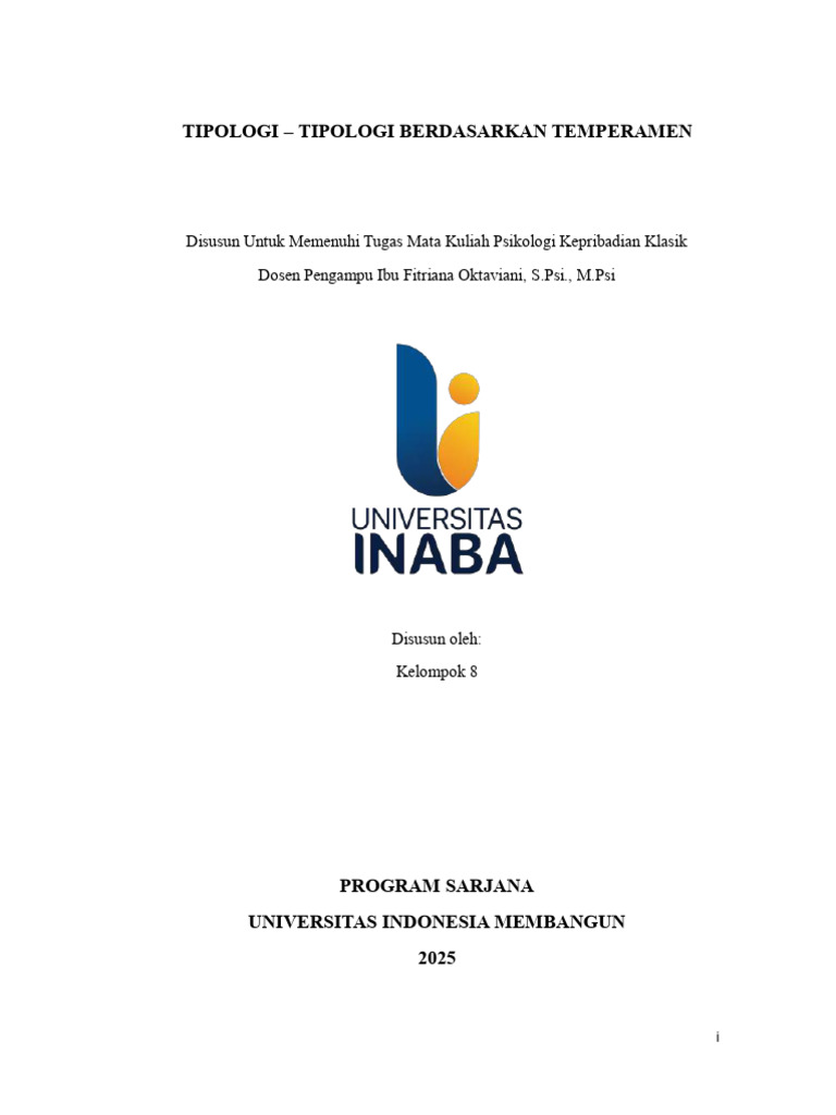 Tipologi Temperamen dalam Psikologi Kepribadian | PDF