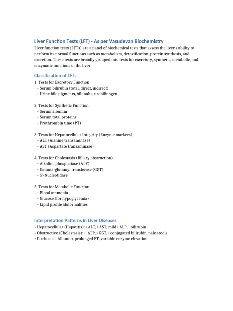Liver Function Tests Vasudevan | PDF