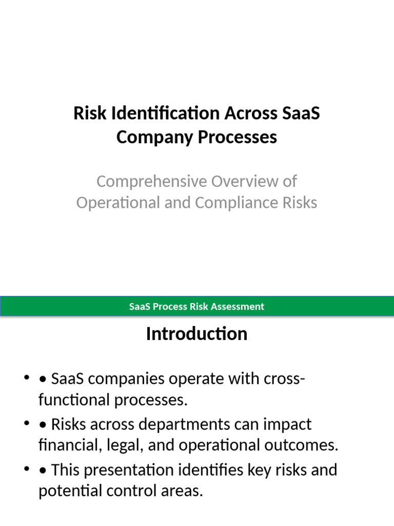SaaS Company Process Risks Presentation Styled | PDF | Risk | Cloud ...
